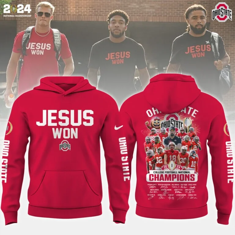 Custom Jesus Won Ohio State National Champions Hoodie Ohio State ...