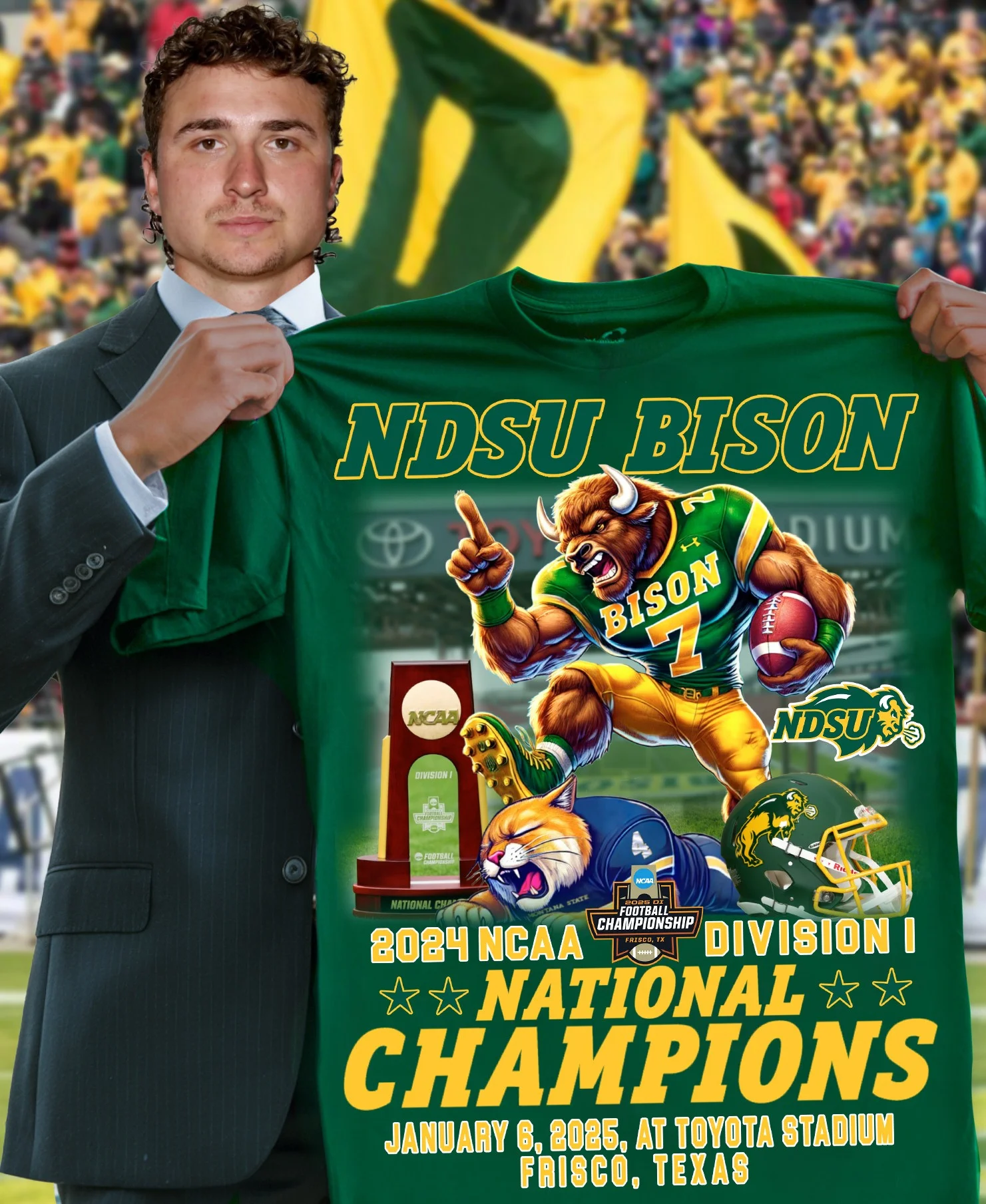 NDSU Bison 2024 NCAA Division I National Champions T-Shirt Football ...