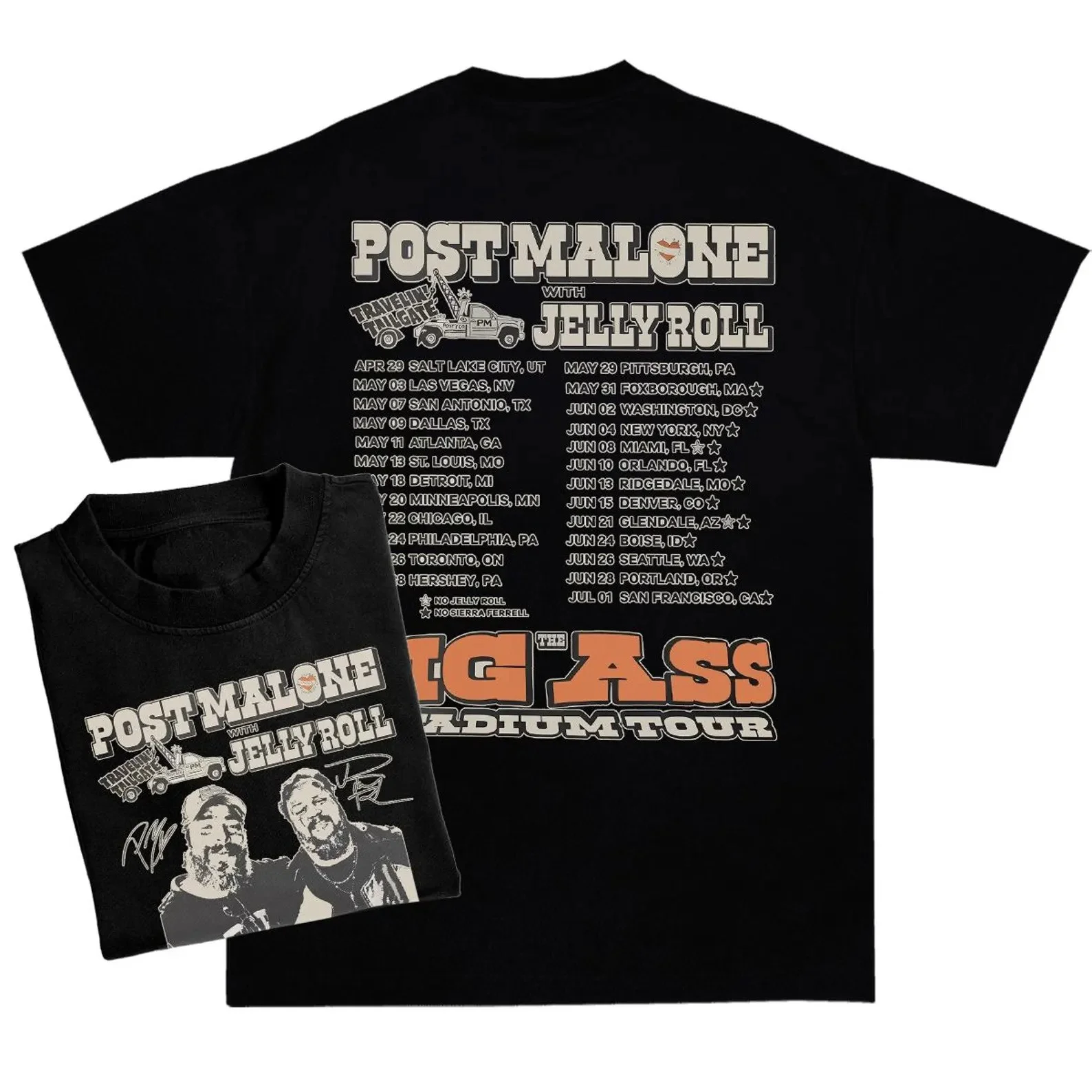 Post Malone Jelly Roll The Big Ass Stadium Tour Merch T-Shirt 2025 For ...