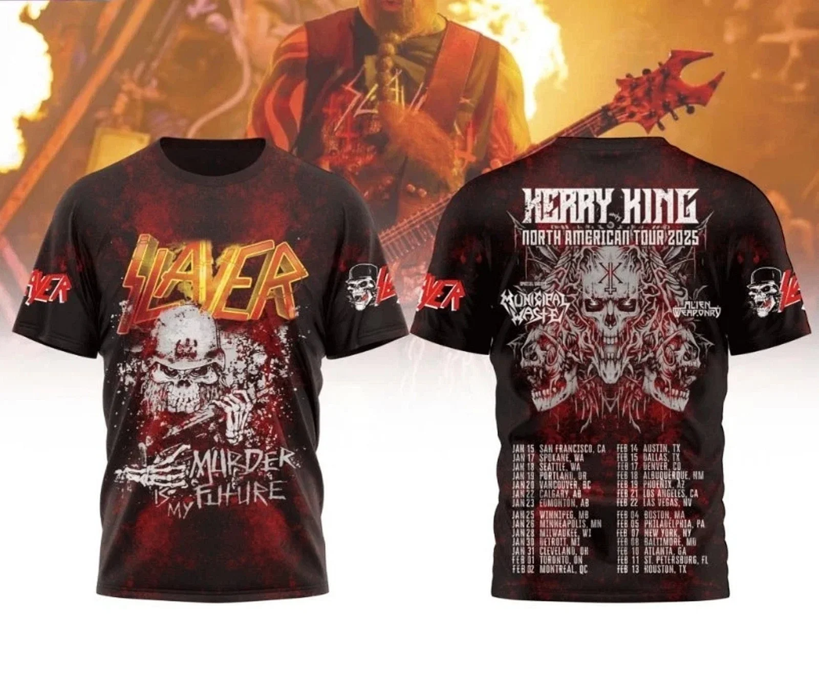 Slayer Kerry king North American Tour 2025 3D T-Shirt Cool – KitchenAirs